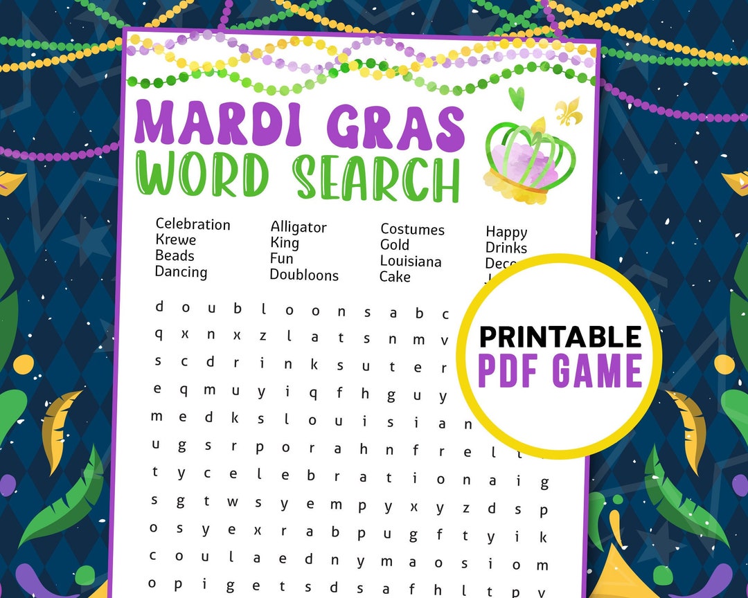Mardi Gras Word Search | Party Games | New Orleans Fat Tuesday ...