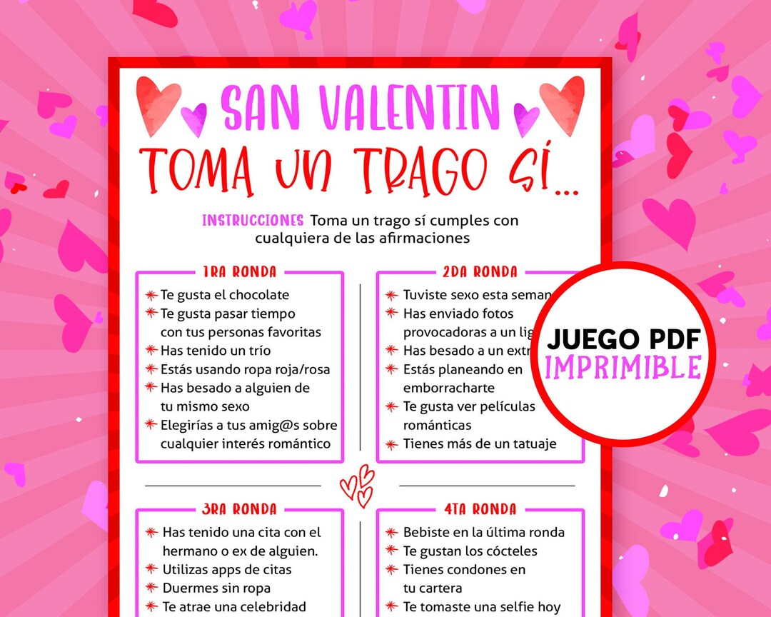 Spanish Valentines Drink If Juegos De San Valentin Printable Games for ...