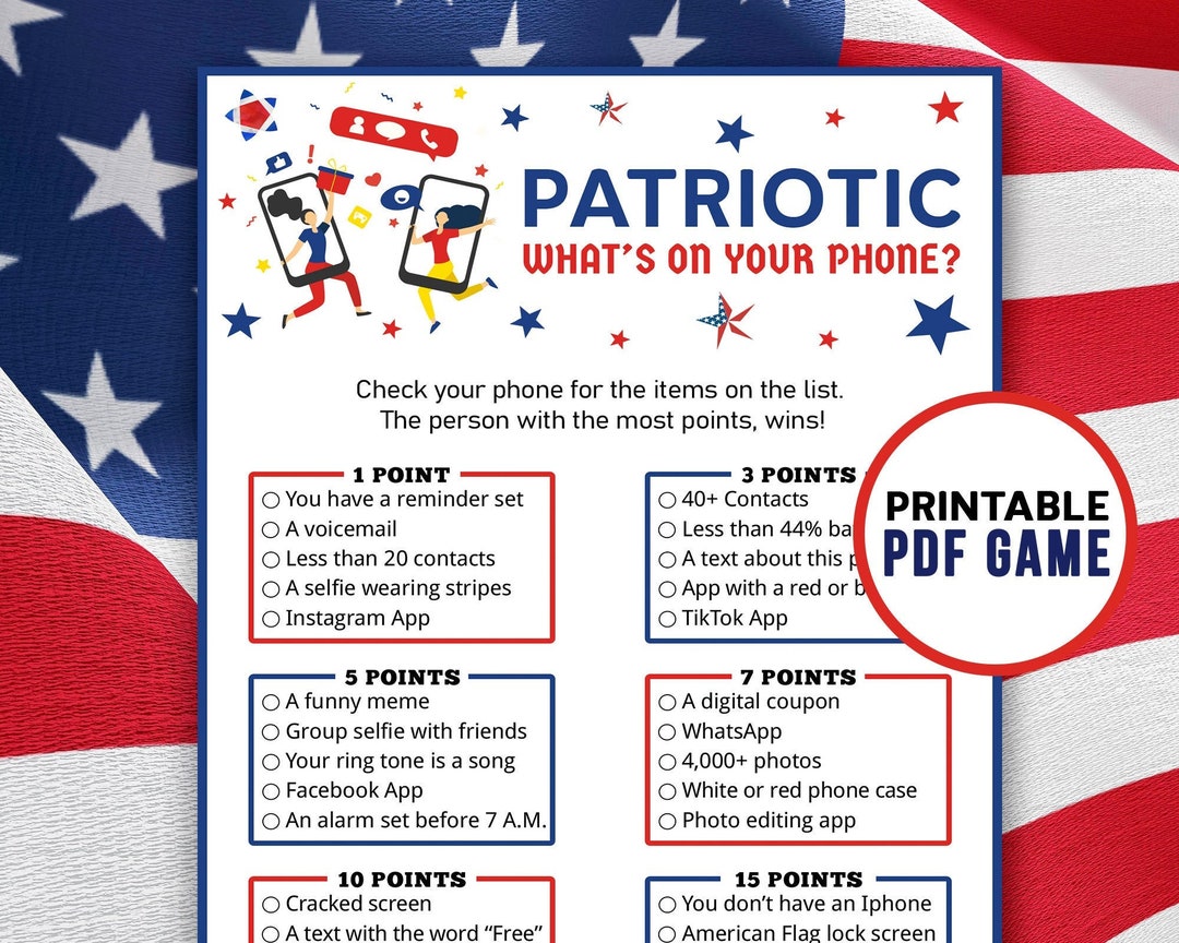 4th of July Whats on Your Phone Game | Independence Day Printable ...