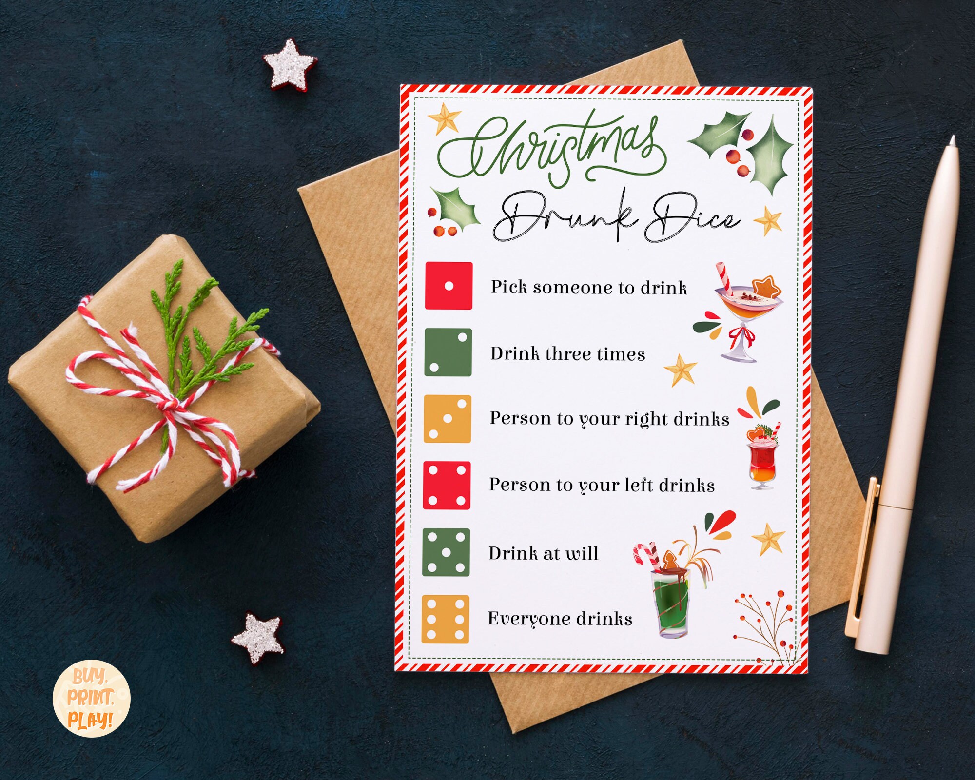 Christmas Drunk Dice Game Drinking Games for Adults - Etsy