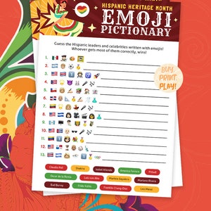 Hispanic Heritage Month Emoji Pictionary | Emoji Game Printable | Latin ...