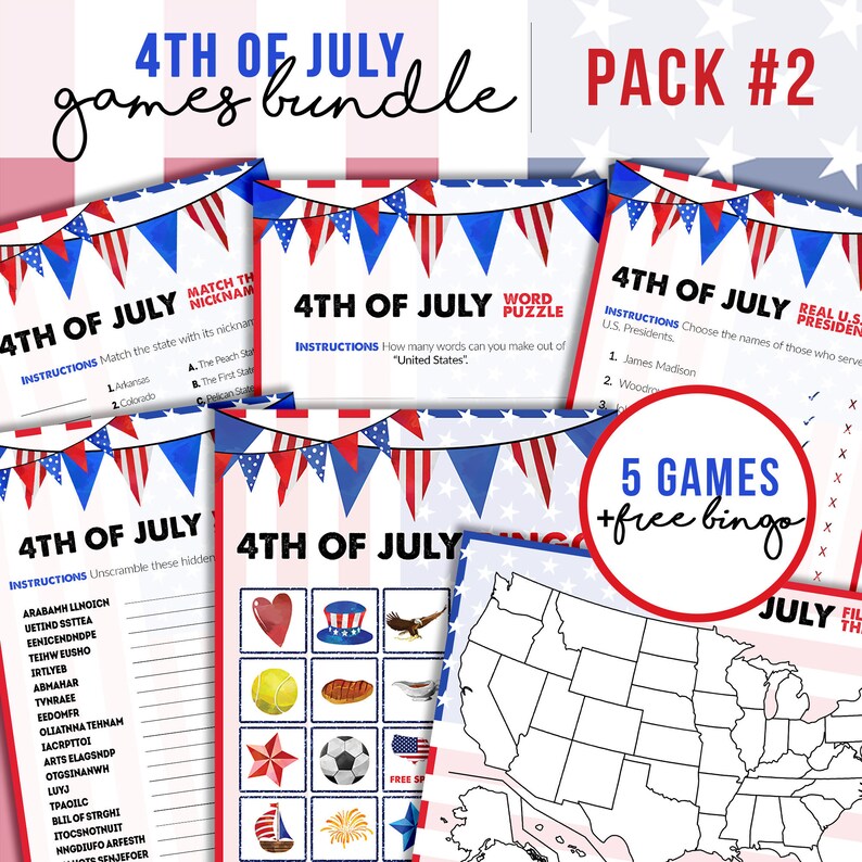 4th of July Printable Games US Independence Day Games - Etsy