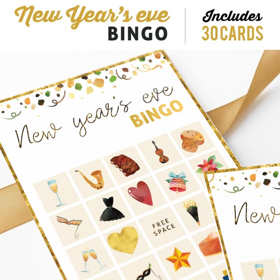 New Years Bingo Printable Game 30 Bingo Cards Picture | Etsy