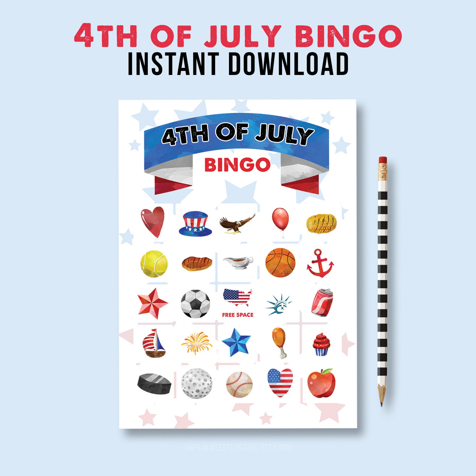 Fourth of july Bingo game Printable game USA Independence | Etsy