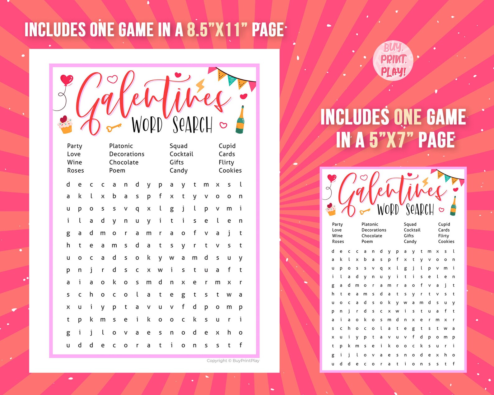 Galentines Word Search Valentines Day Games Party - Etsy