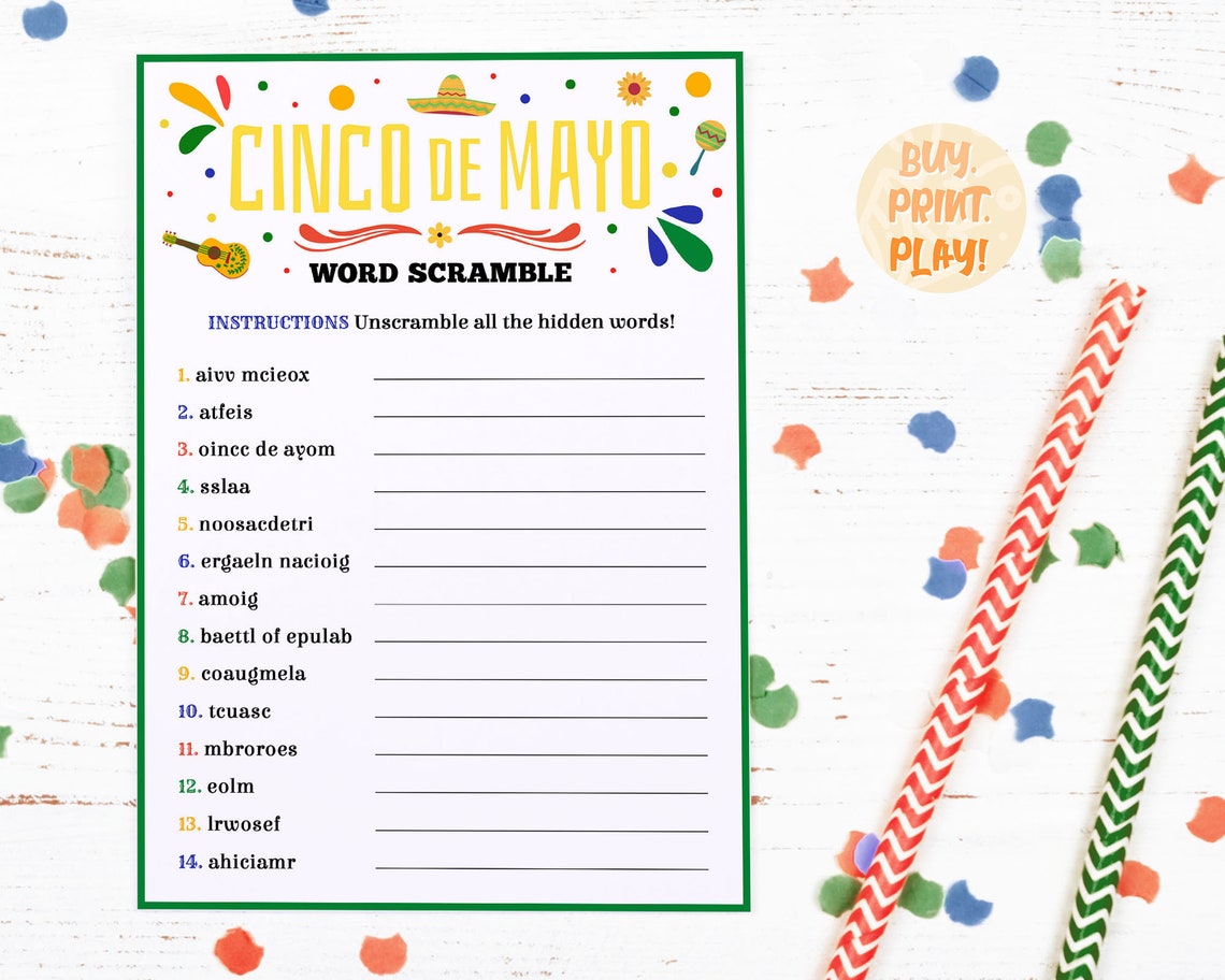 Cinco De Mayo Games Word Scramble Office Party School - Etsy