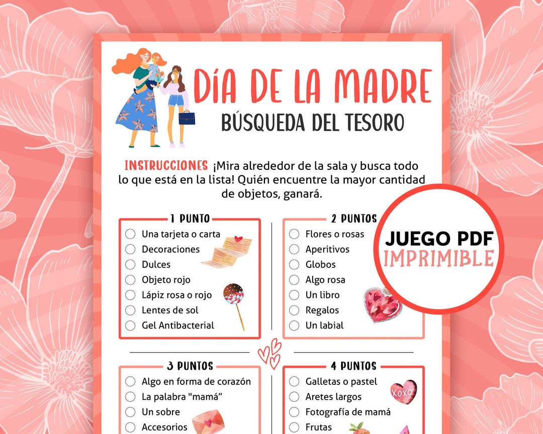 Spanish Mothers Day Scavenger Hunt | Games for Kids and Adults | Juegos ...