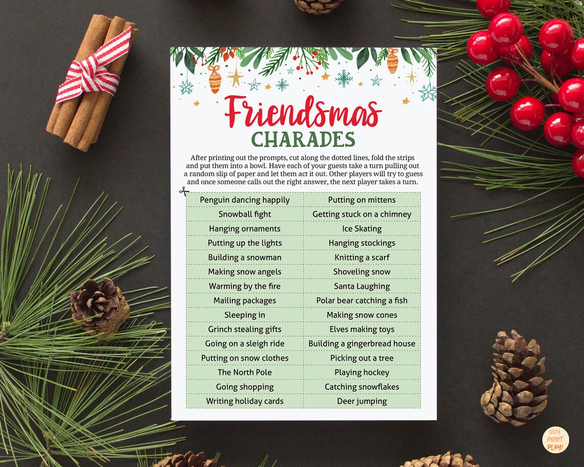 30 Friendsmas Charades Christmas Party Printable Games Fun | Etsy