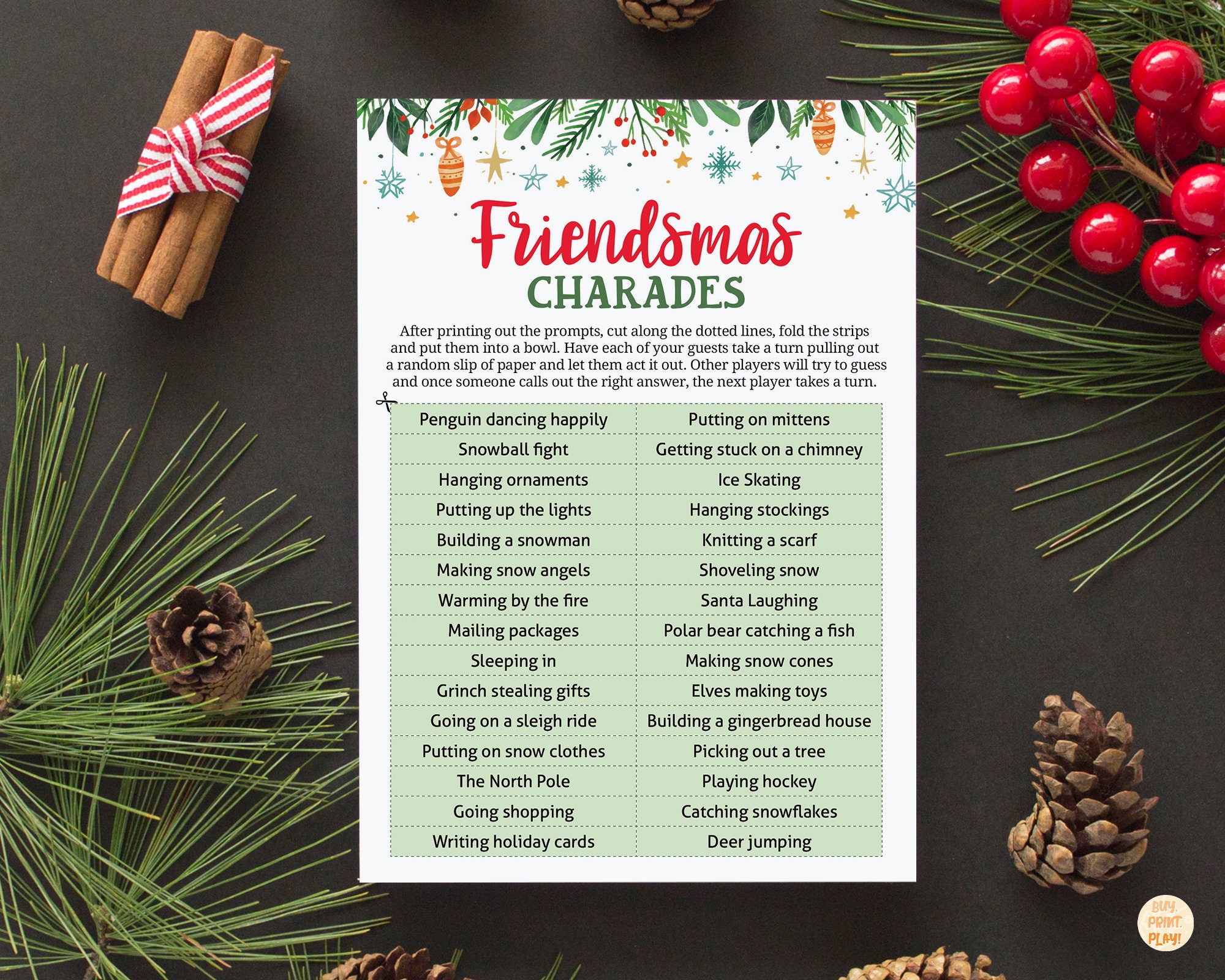 30 Friendsmas Charades Christmas Party Printable Games Fun | Etsy