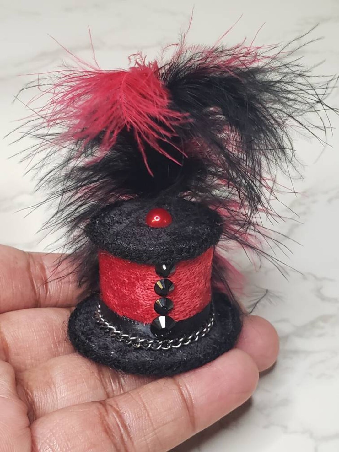 Black Red Victorian Goth Vampire Costume Tiny Top Hat Closed Bottom W ...