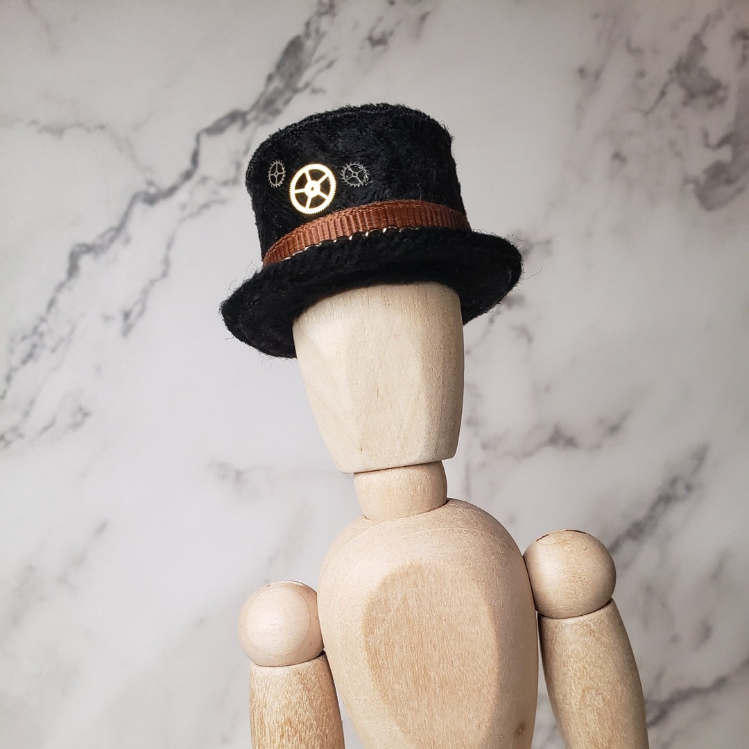 Hollow Steampunk Open Bottom Top Hat W/ Side Barbie Doll Feather Black ...