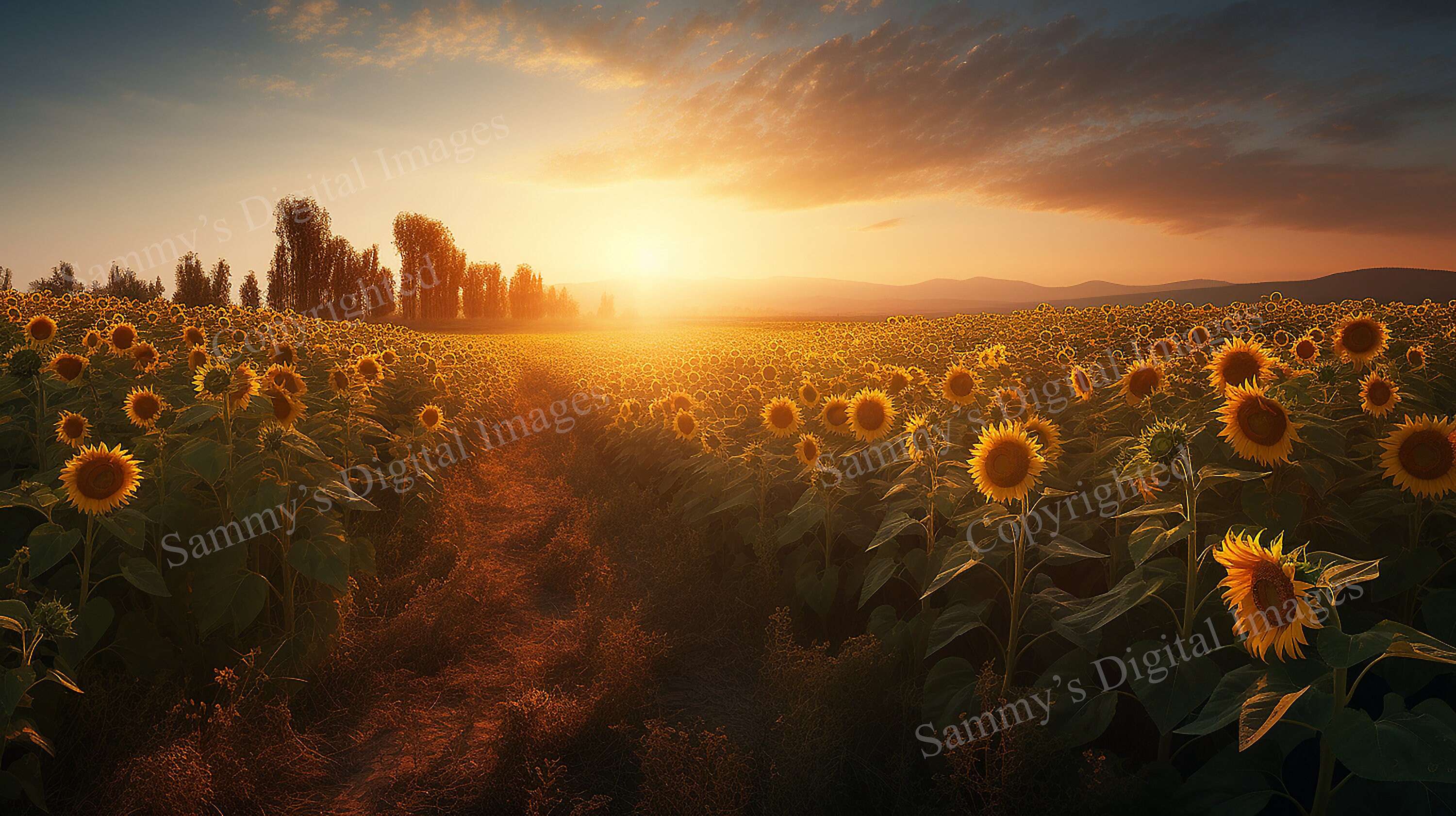 Sunflower Fields Golden Sunset Digital Background - Etsy