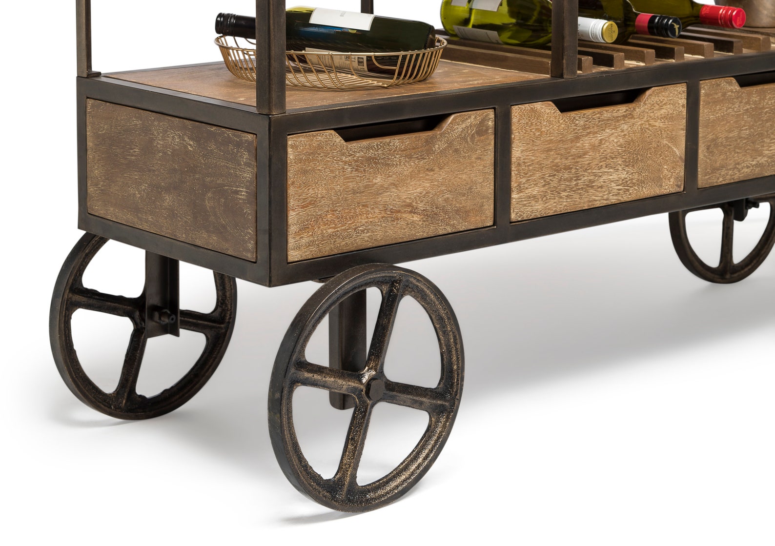 Industrial Style Wooden Drinks Trolley Bar Cart Station With Wine ...