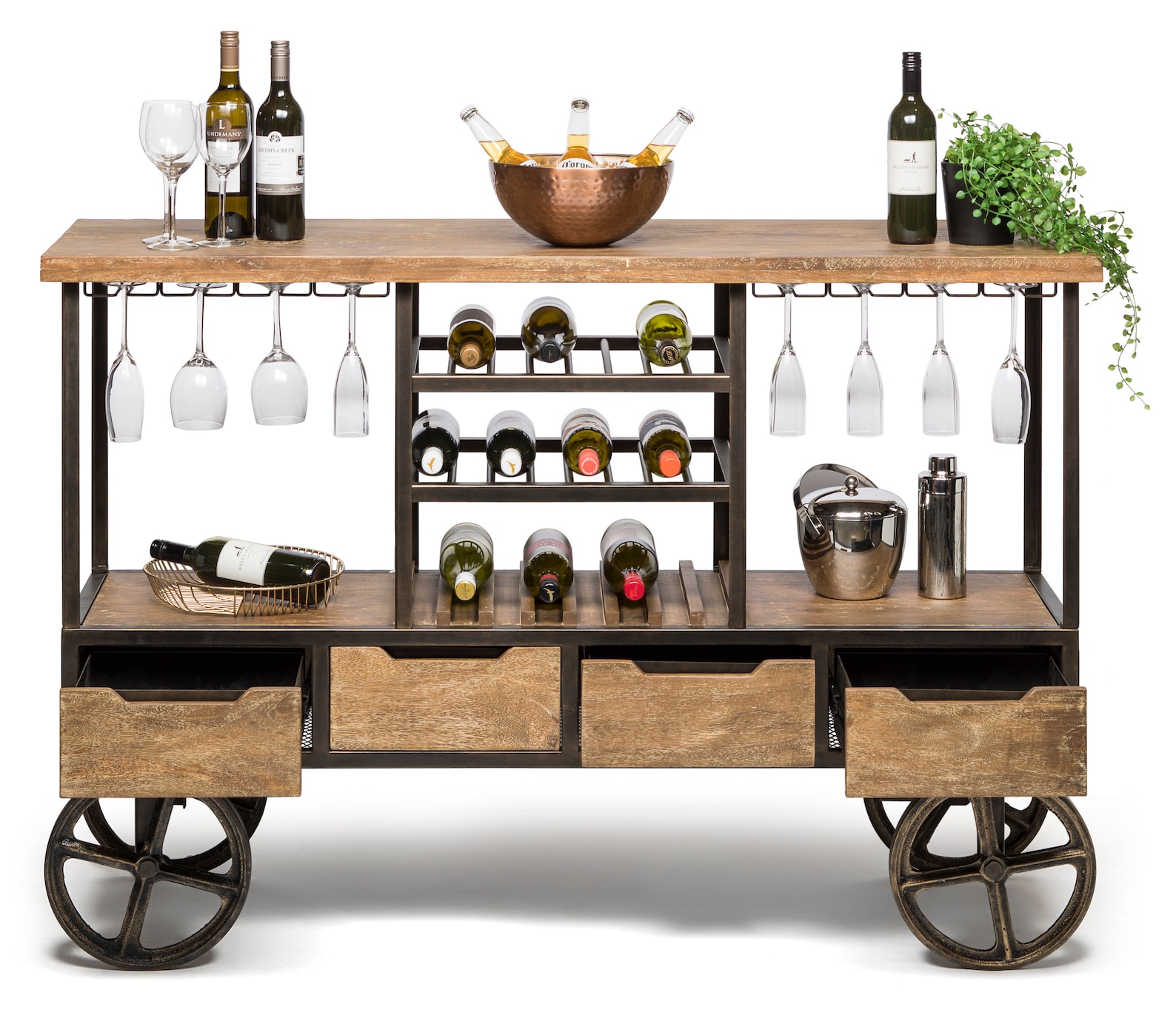 Industrial Style Wooden Drinks Trolley Bar Cart Station With Wine ...