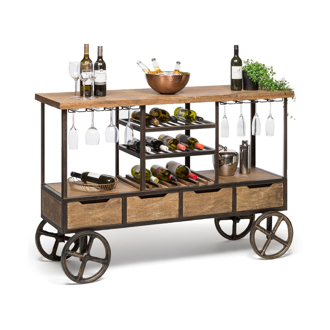 Industrial Style Wooden Drinks Trolley Bar Cart Station With Wine ...
