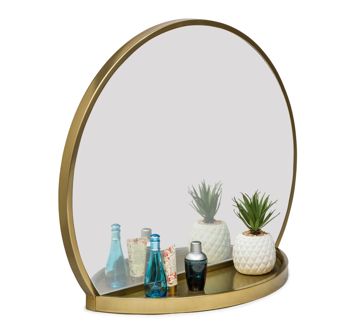 Wall Table Mirror Round Gold Dressing Bathroom Vanity Entrance Iron ...