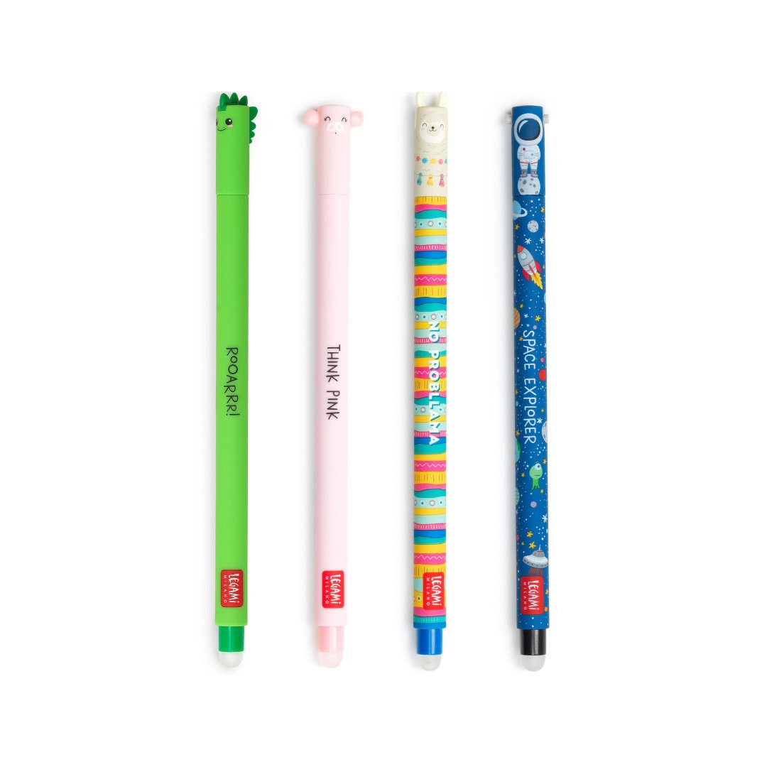 Legami Erasable Gel Pens, Kawaii Dino Pig Llama Astronaut Pen, Study ...