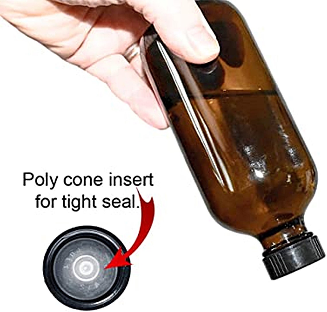 2 Oz Amber Glass Bottles + Cone Lined Cap Essential Oils Container ...