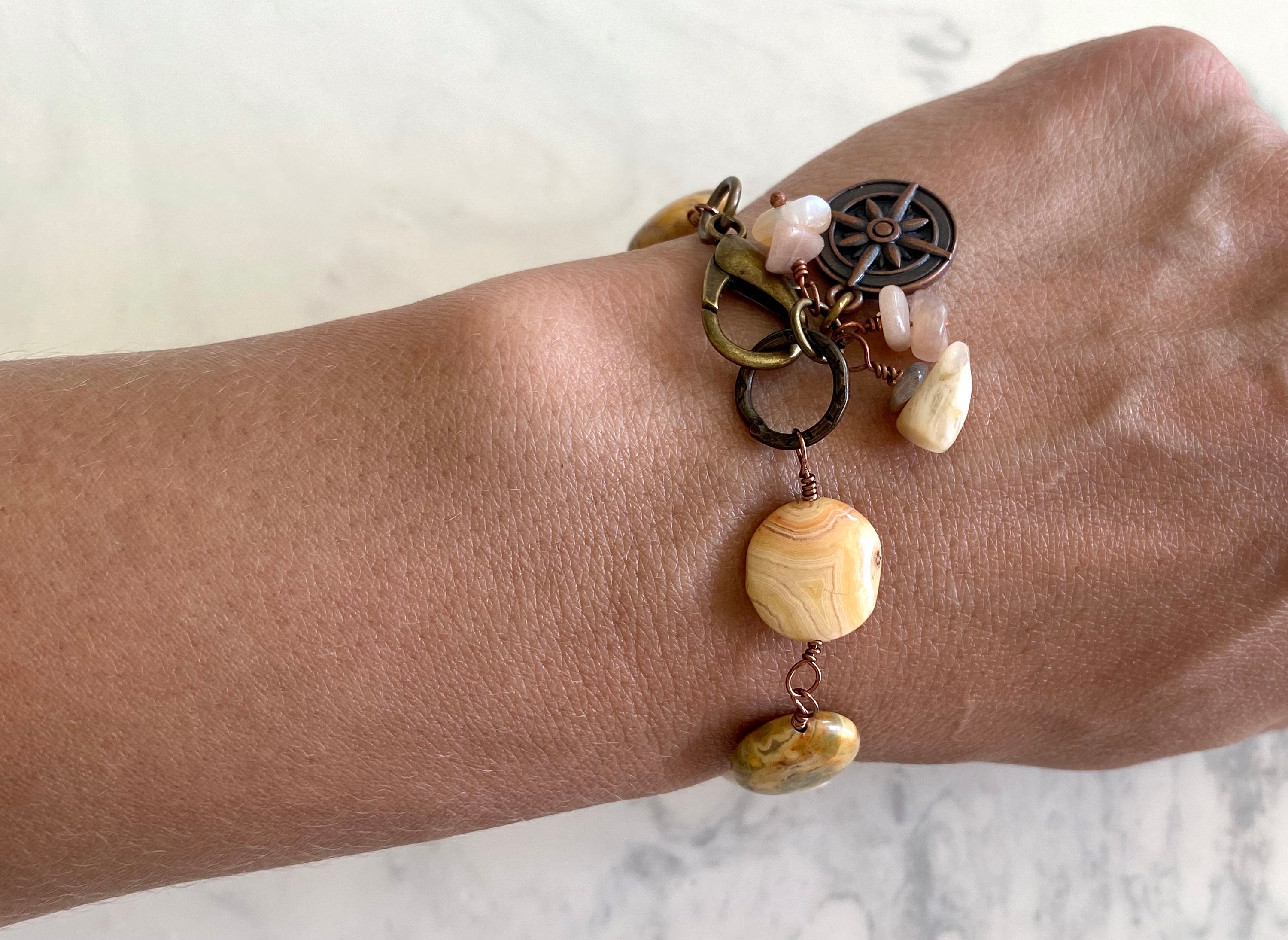 Agate Coin Copper Wrapped compass Rose Bracelet - Etsy