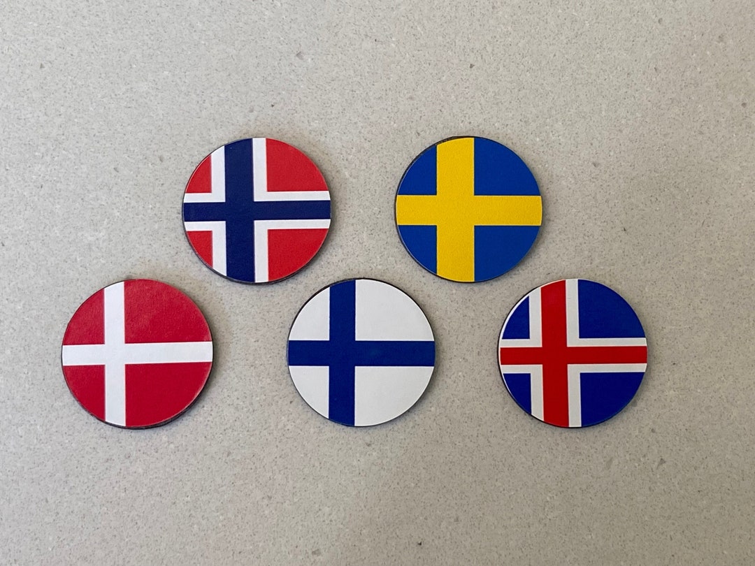 Nordic Flag Magnet Collection-set of 5 Round (1") Magnets (denmark ...