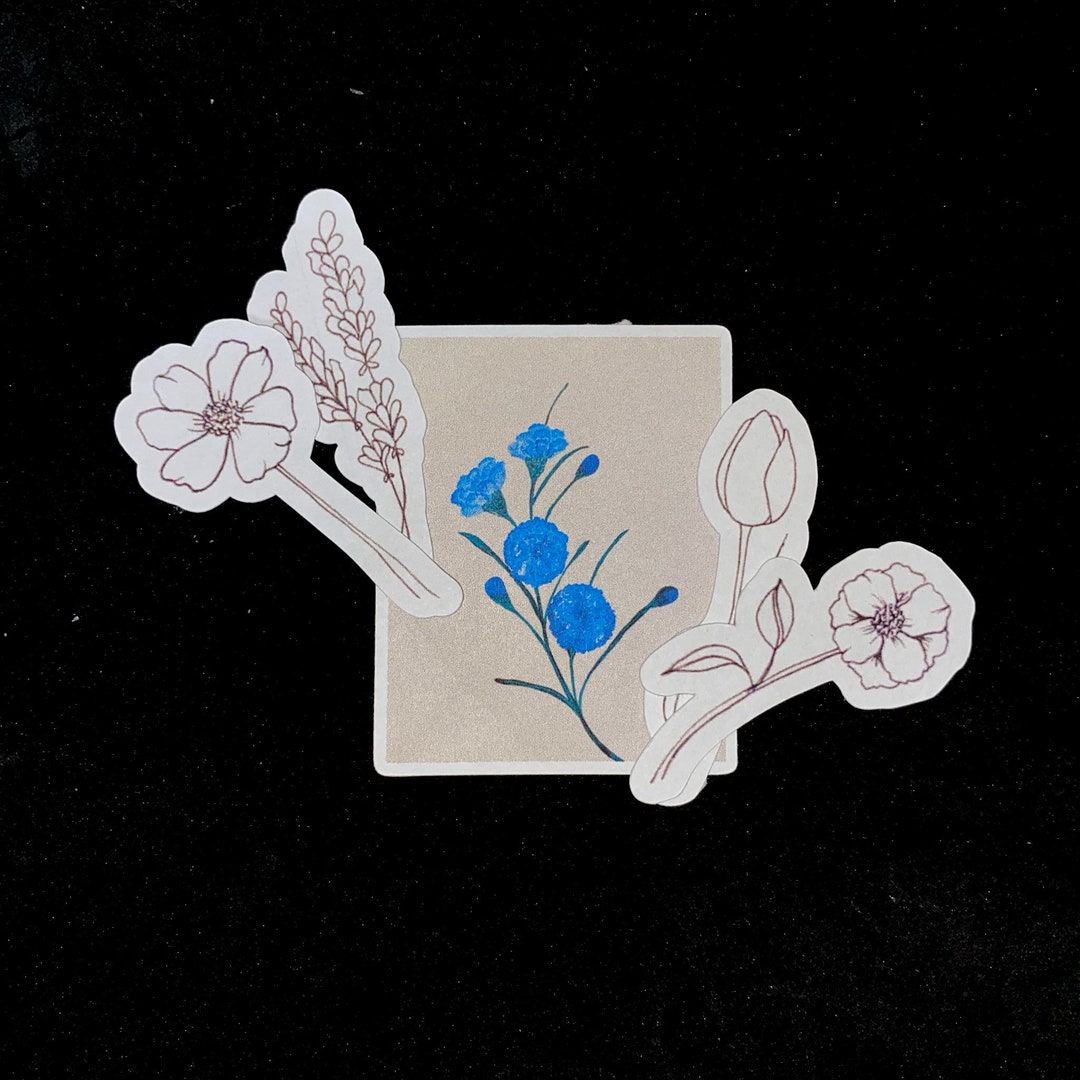 5 PCS Hand Drawn Flower Sticker Pack Botanical Stickers Cottagecore ...