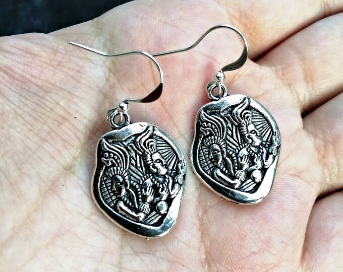 Silver Dangle Earring, Mayan Aztec Design Jewelry, Everyday Earrings ...