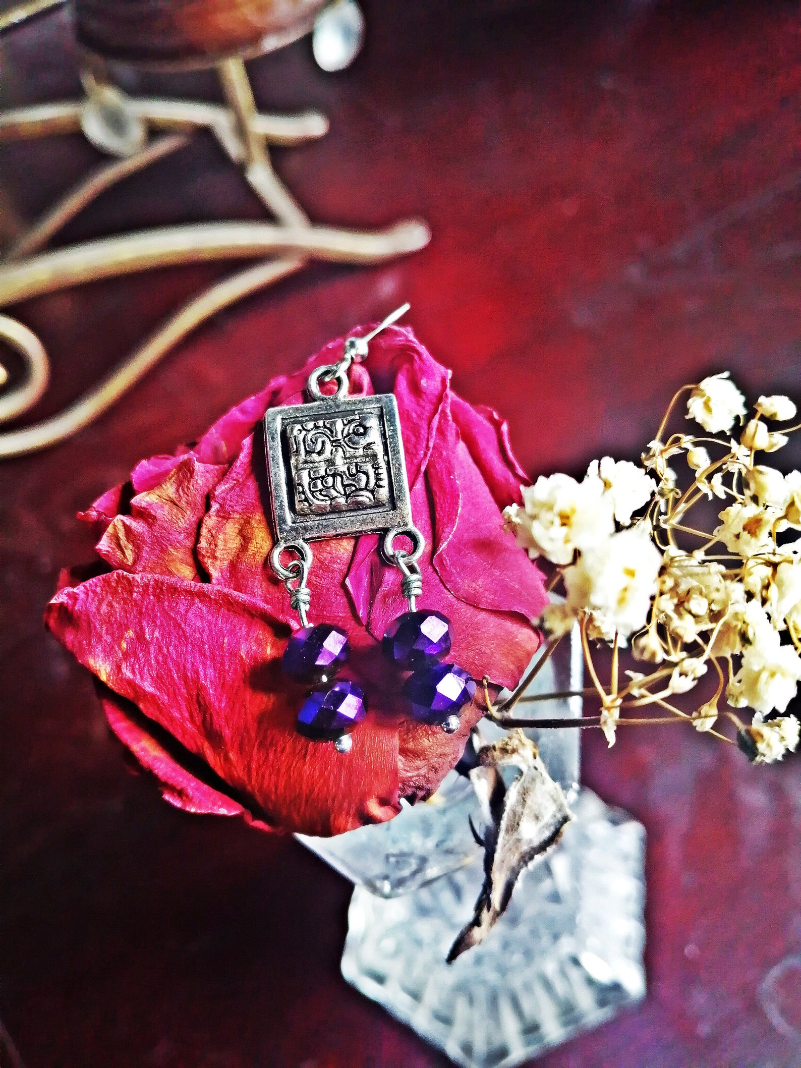 Mayan Art Earrings Violet Jewelry Mayan Jewelry Mexican - Etsy