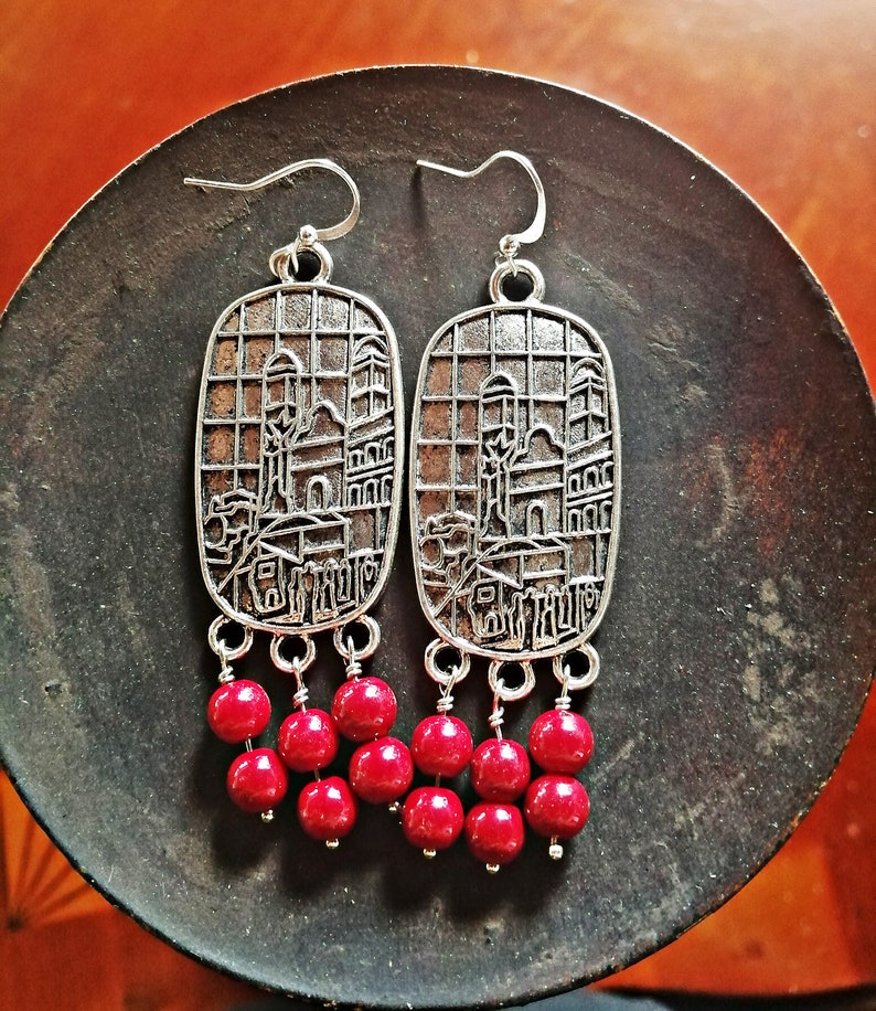 Mayan Earrings Red Silver Tribal Jewelry For Women Landscape Etsy