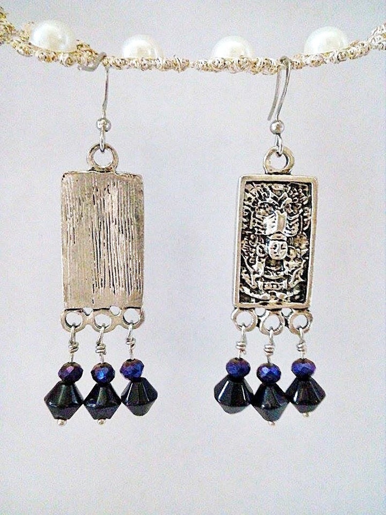 Aztec Design Earrings Mexican Jewelry Long Silver Pendants - Etsy