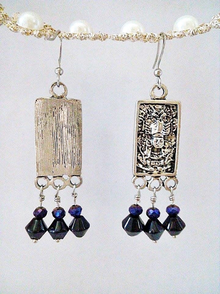 Aztec Design Earrings Mexican Jewelry Long Silver Pendants | Etsy
