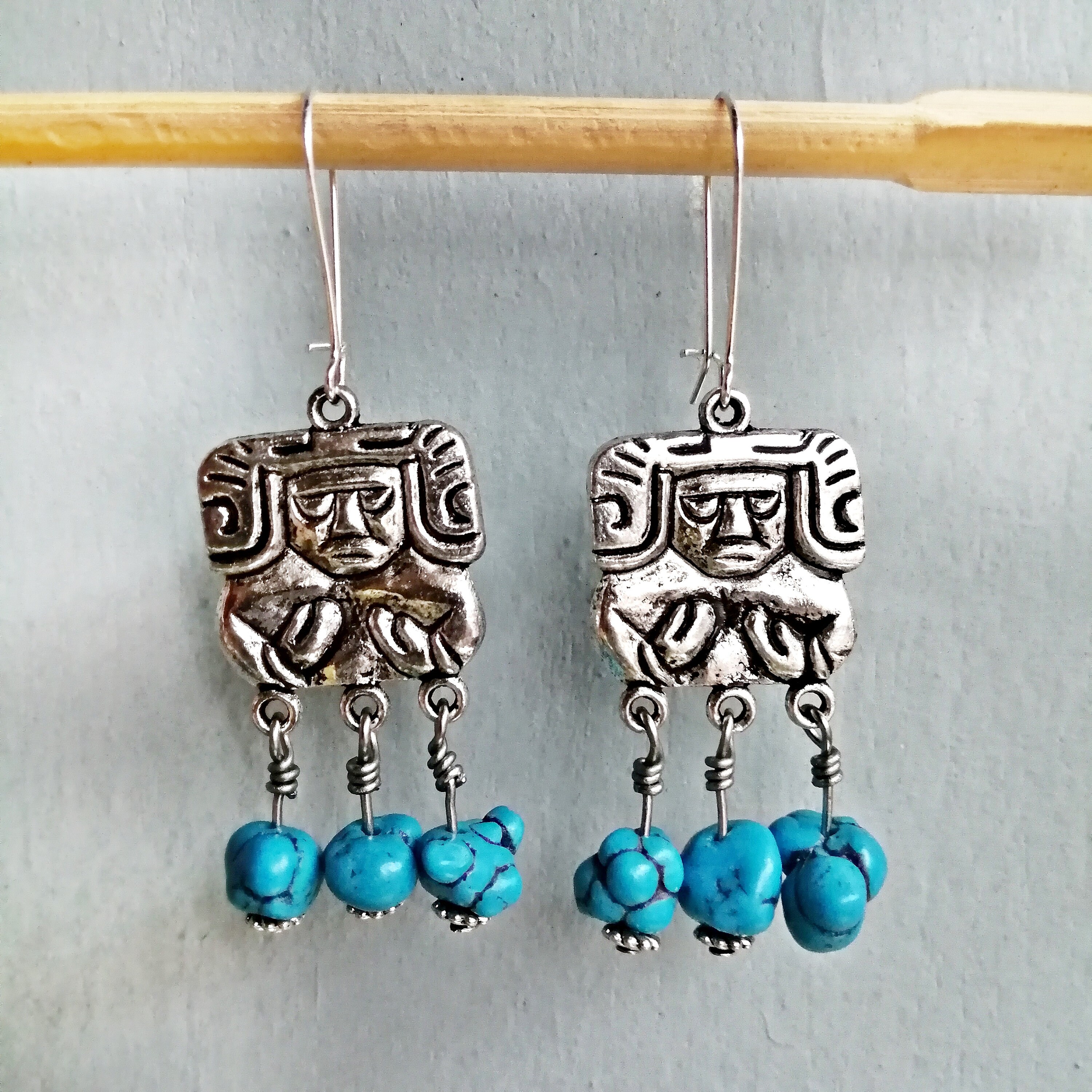 Blue Mayan Earrings With Fossil Beads, Mayan Silver Exotic Blue ...