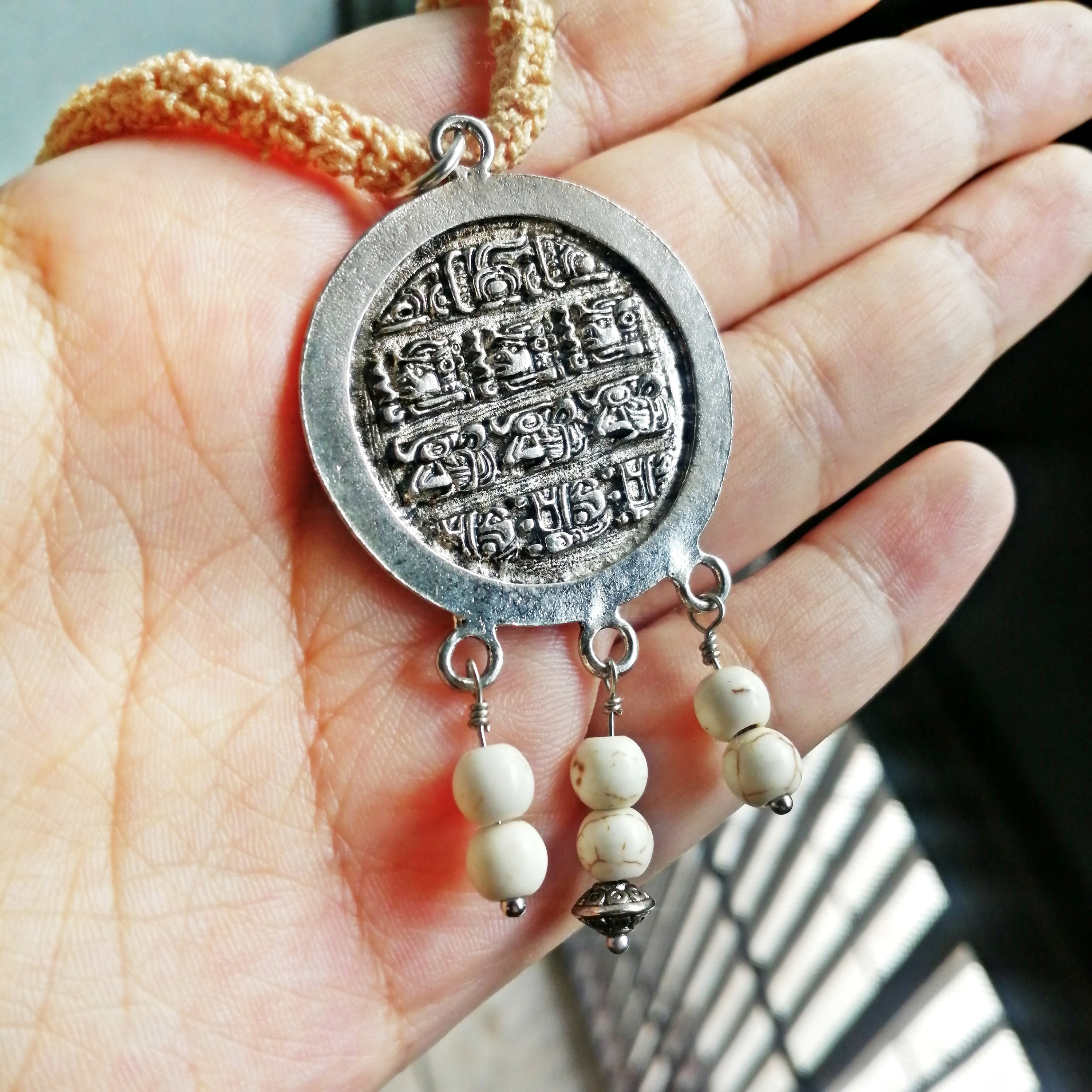 Beige Crochet Mayan Pendant Necklace, Mayan Jewelry, Gift for Her ...