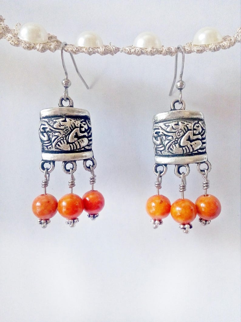 Orange Mayan Earrings, Orange Jewelry, Orange Native Jewelry, Orange ...