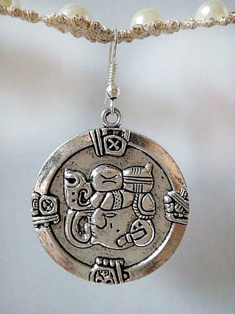 Mayan Silver Earrings Round Aztec Mexican Round Exotic Etsy