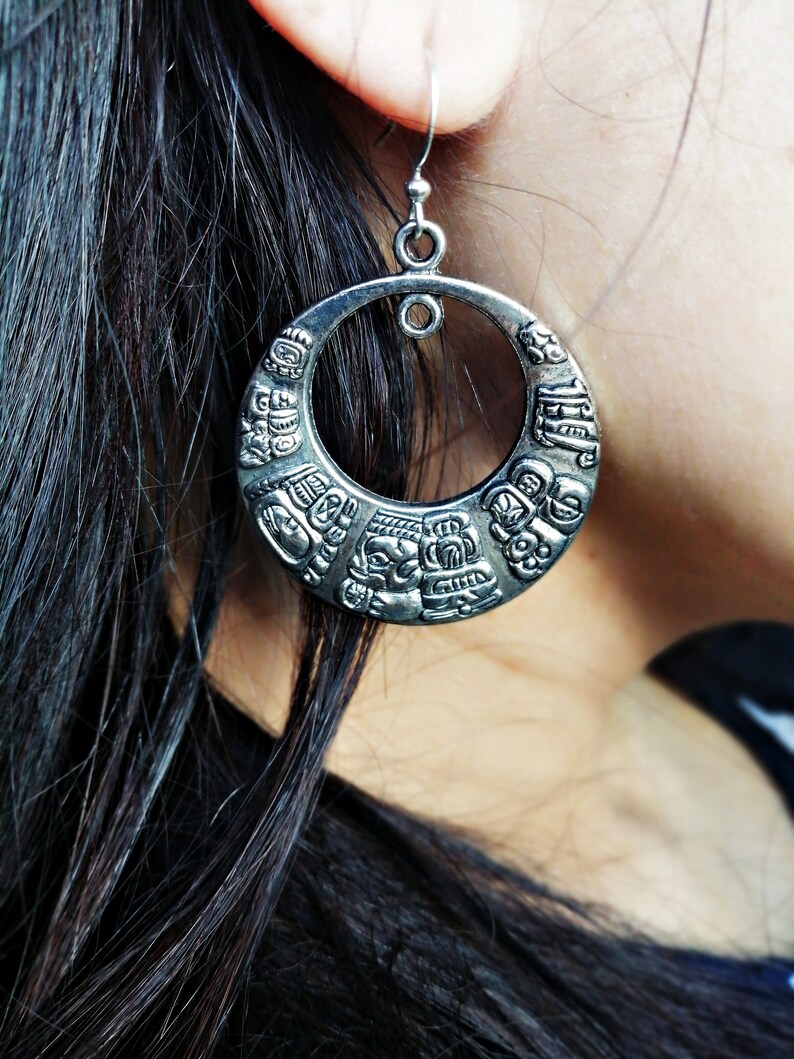 Big Round Silver Earrings Outstanding Jewelry Mayan | Etsy