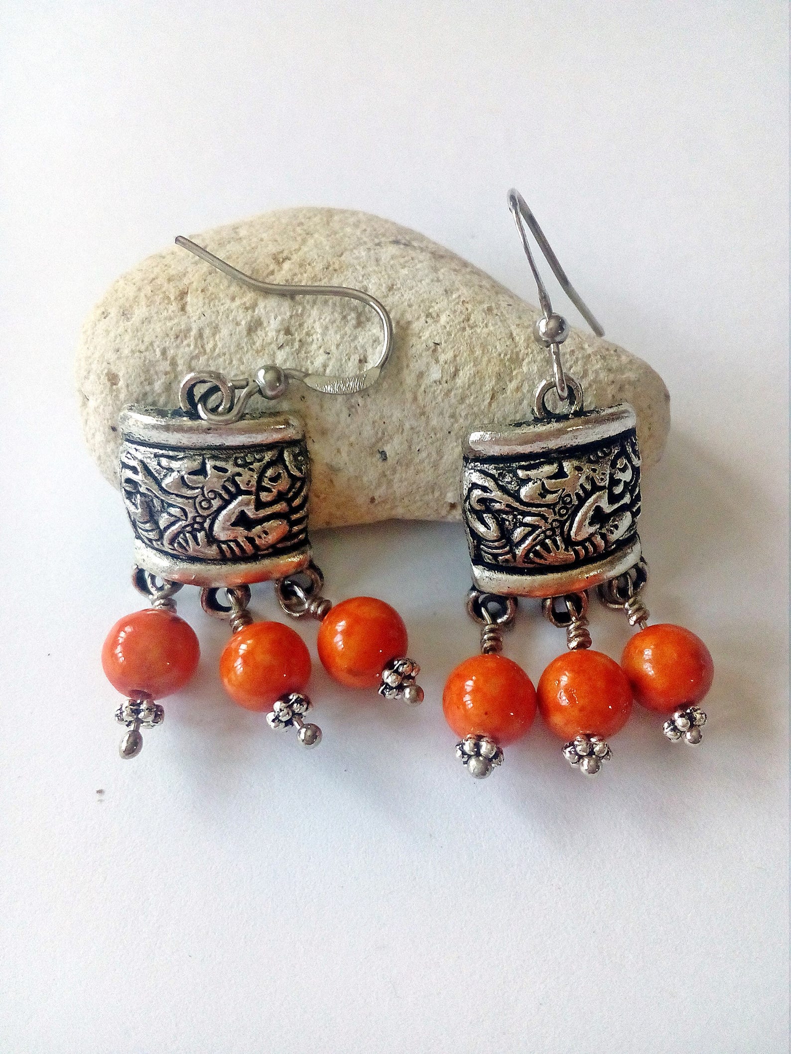 Orange Mayan Earrings Orange Jewelry Orange Native Jewelry - Etsy