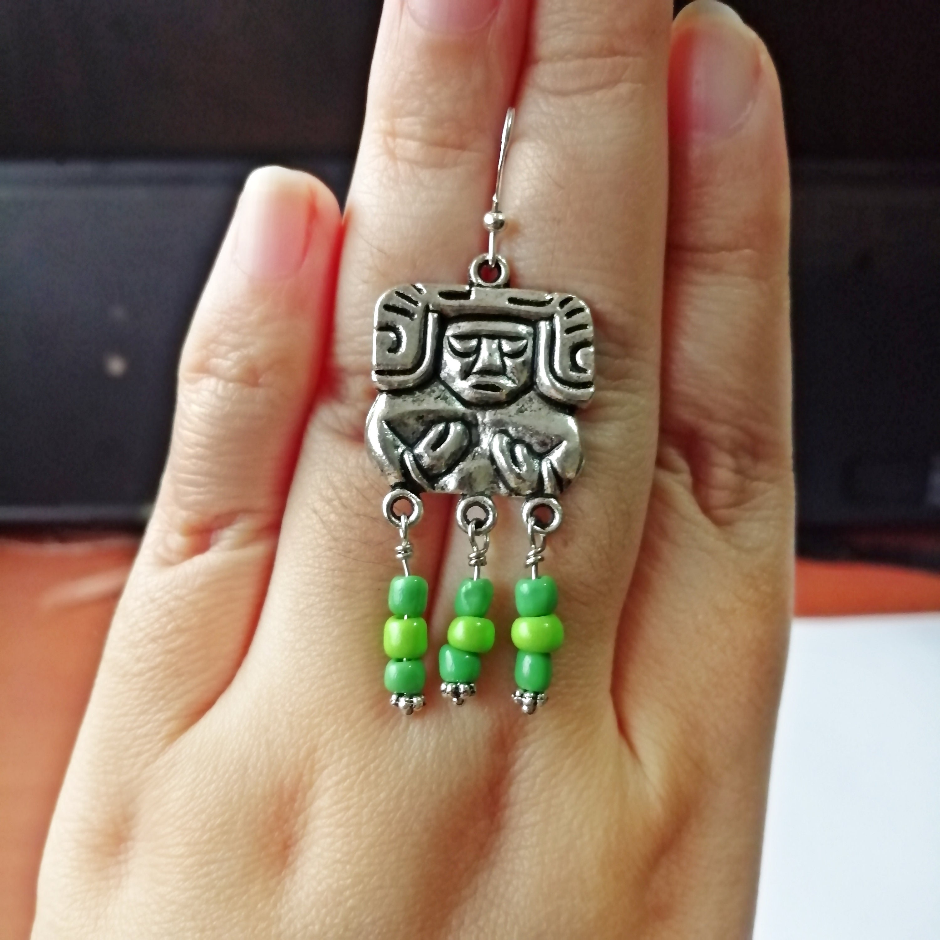 Green Beads Mayan Silver Earrings Mayan Jewelry Silver Aztec Etsy