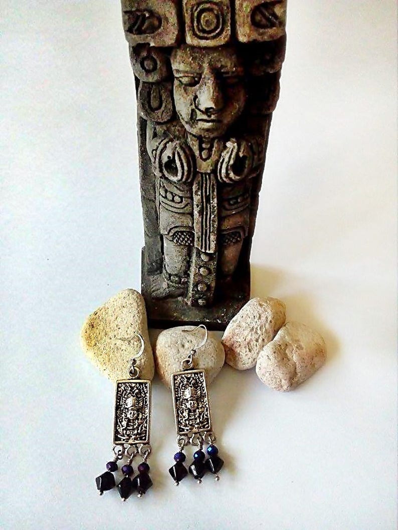Aztec Design Earrings Mexican Jewelry Long Silver Pendants | Etsy