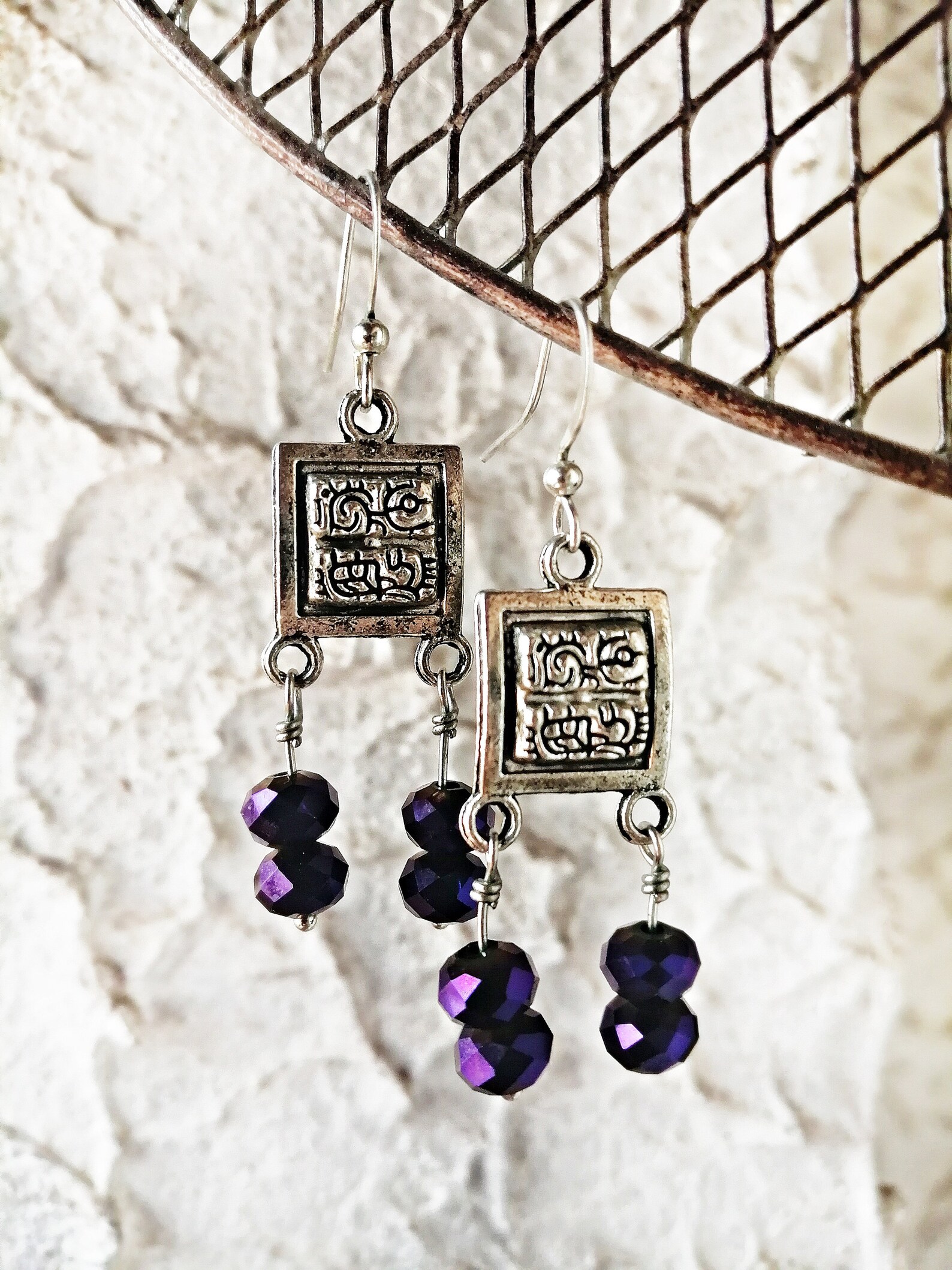 Mayan Art Earrings Violet Jewelry Mayan Jewelry Mexican - Etsy