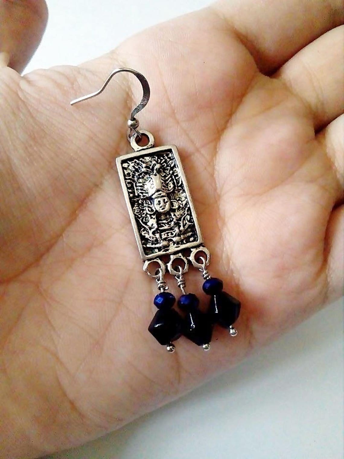 Aztec Design Earrings Mexican Jewelry Long silver Pendants | Etsy