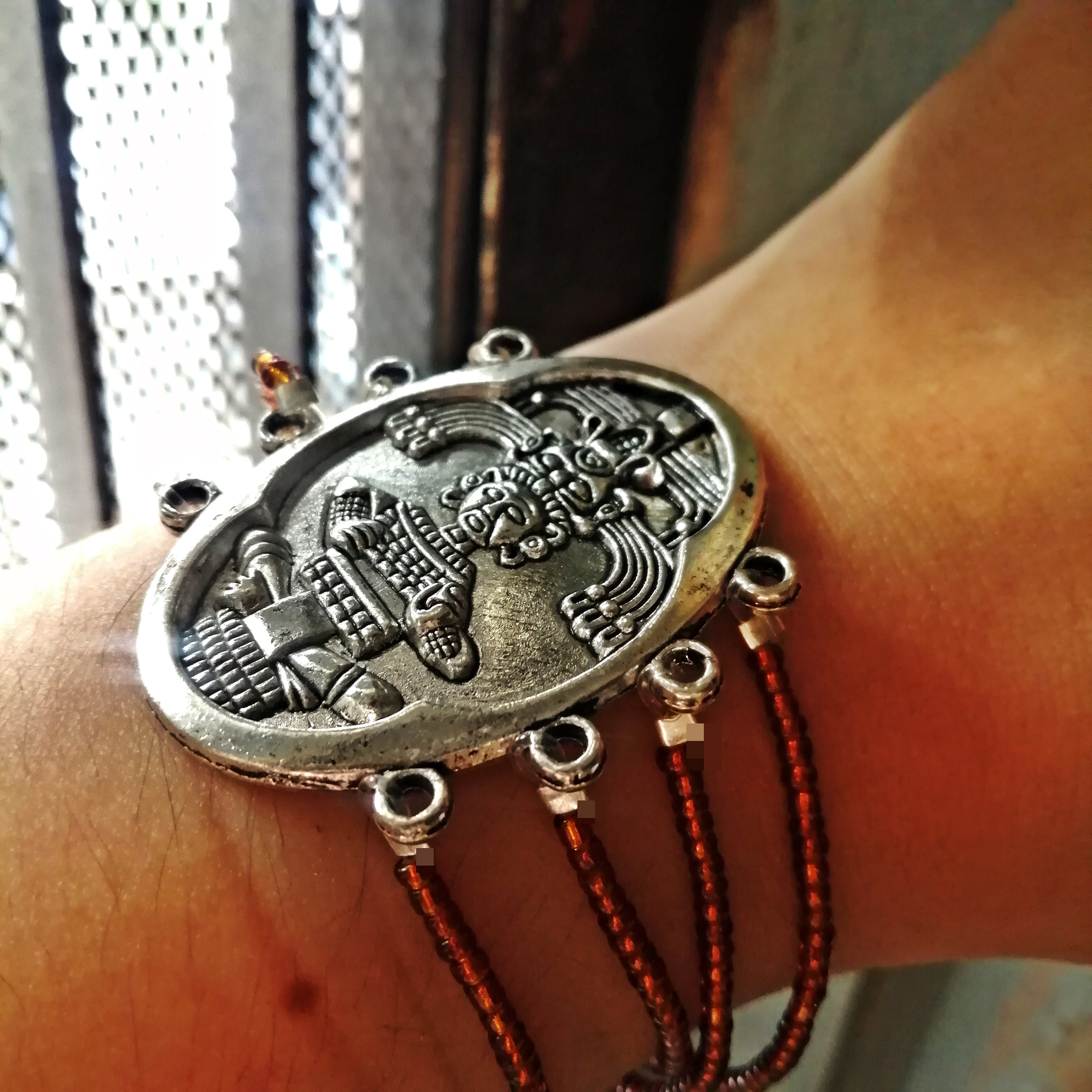 Mayan Big Silver Charm Seed Beads Stacking Bracelets Browns - Etsy