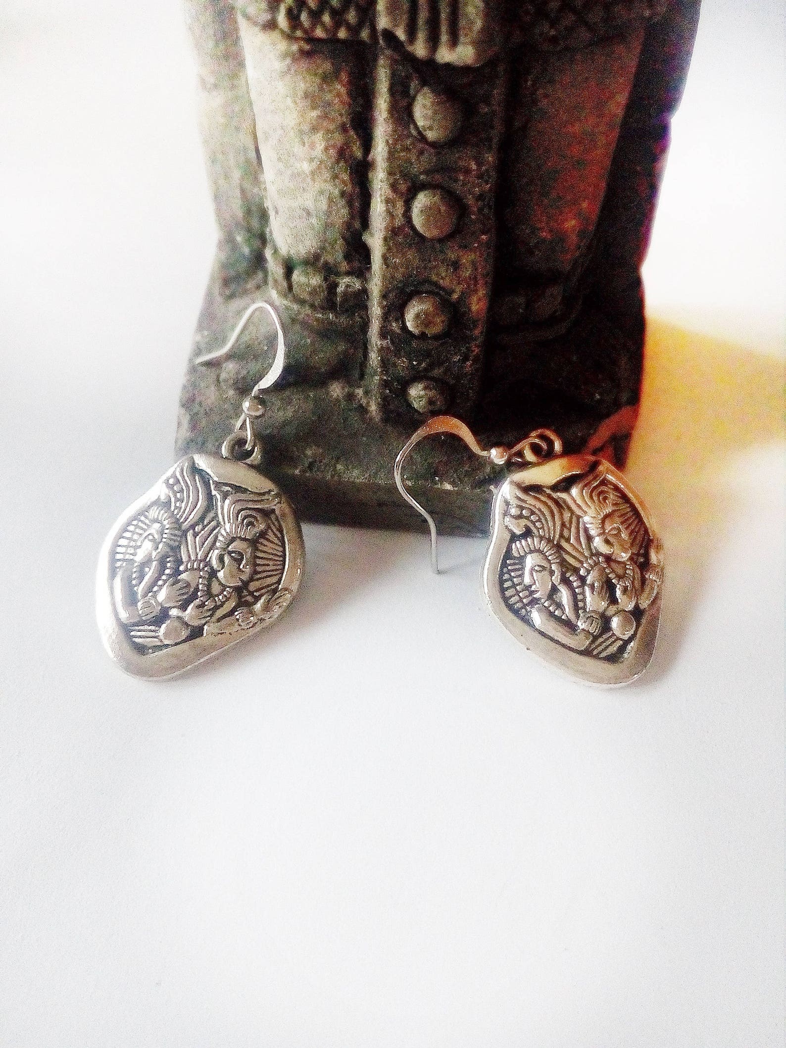 Silver Dangle Earring Mayan Aztec Design Jewelry Everyday | Etsy