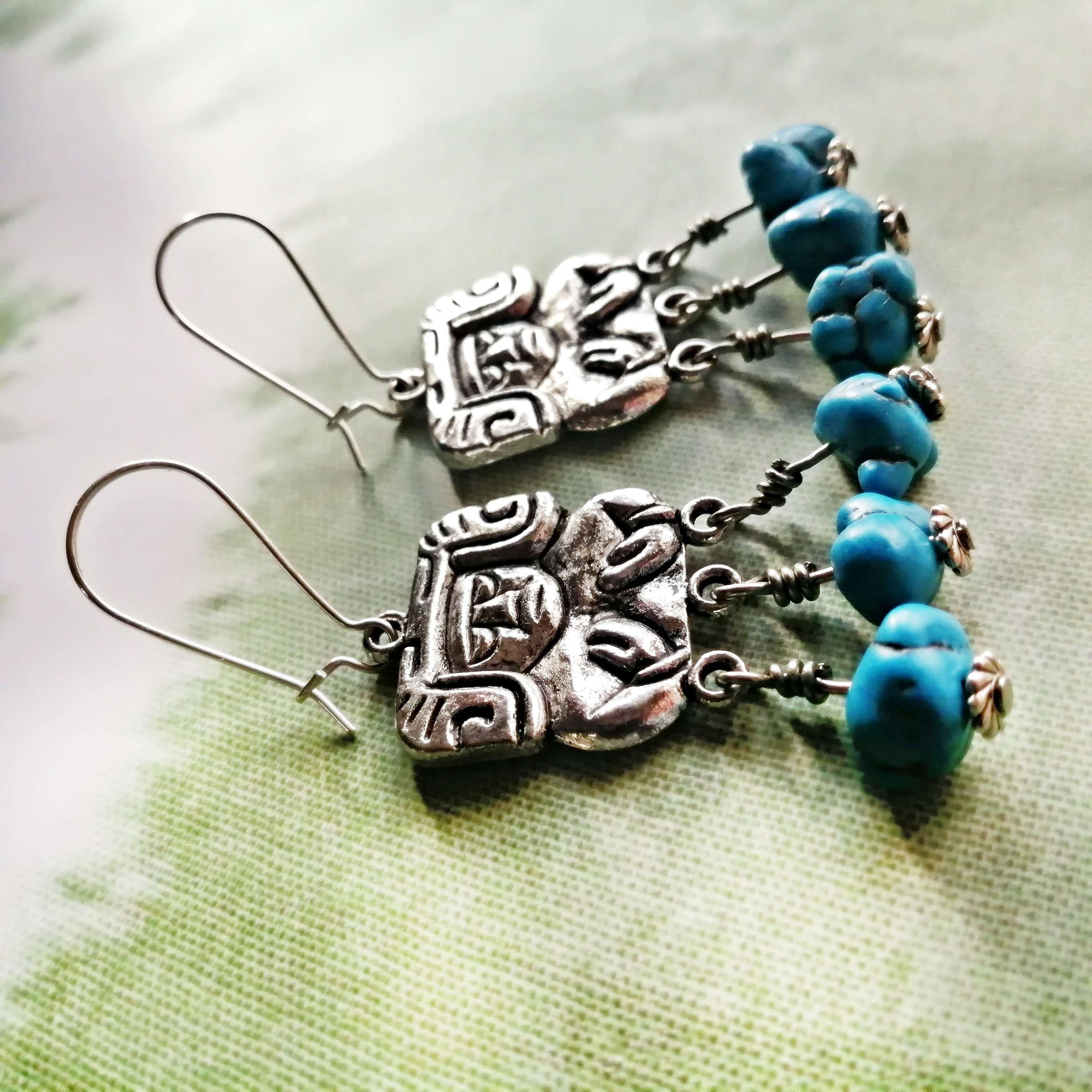 Blue Mayan Earrings With Fossil Beads, Mayan Silver Exotic Blue ...