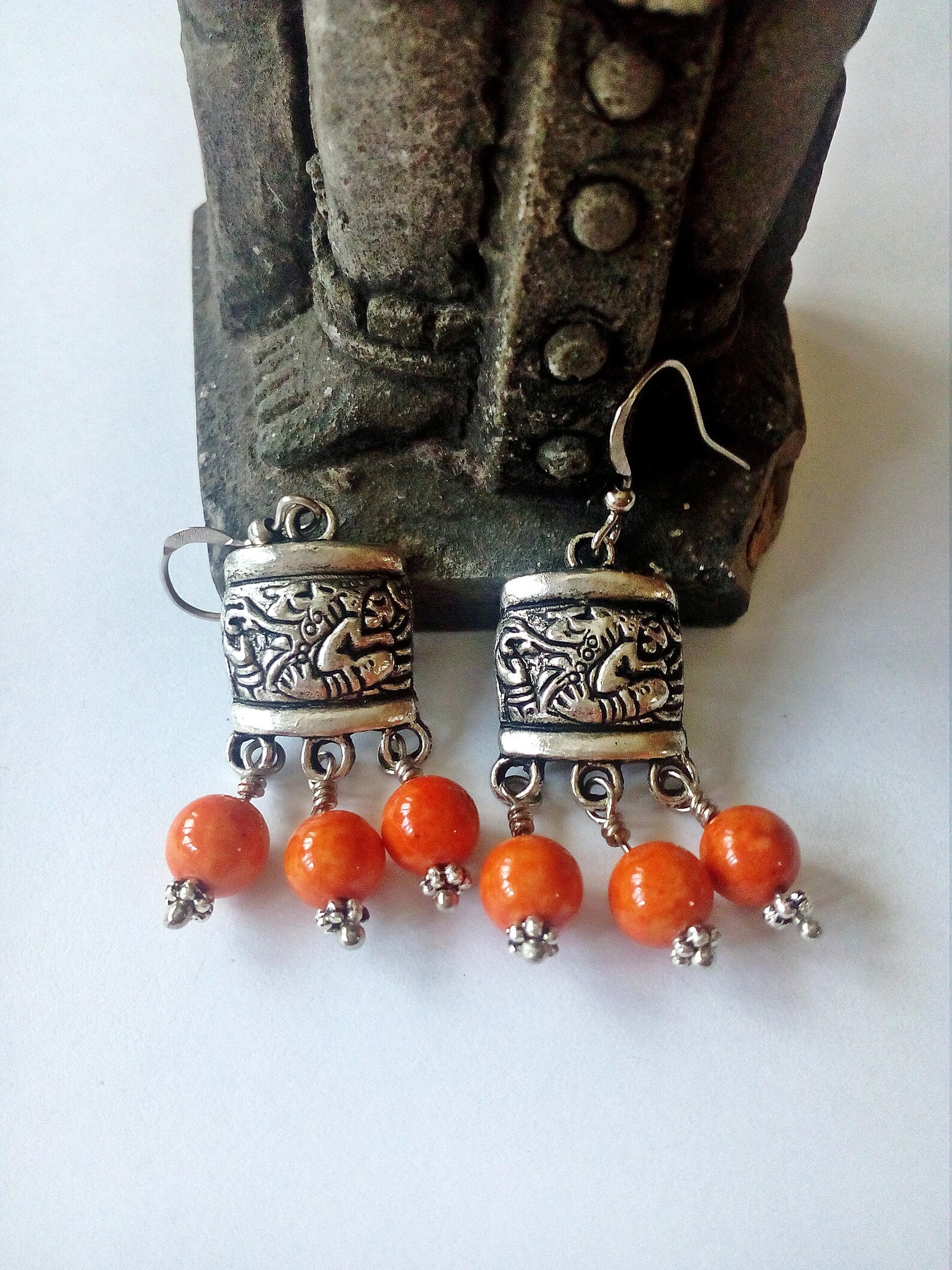 Orange Mayan Earrings Orange Jewelry Orange Native Jewelry - Etsy