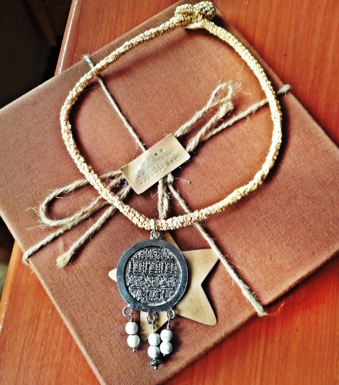 Beige Crochet Mayan Pendant Necklace Mayan Jewelry Gift for - Etsy