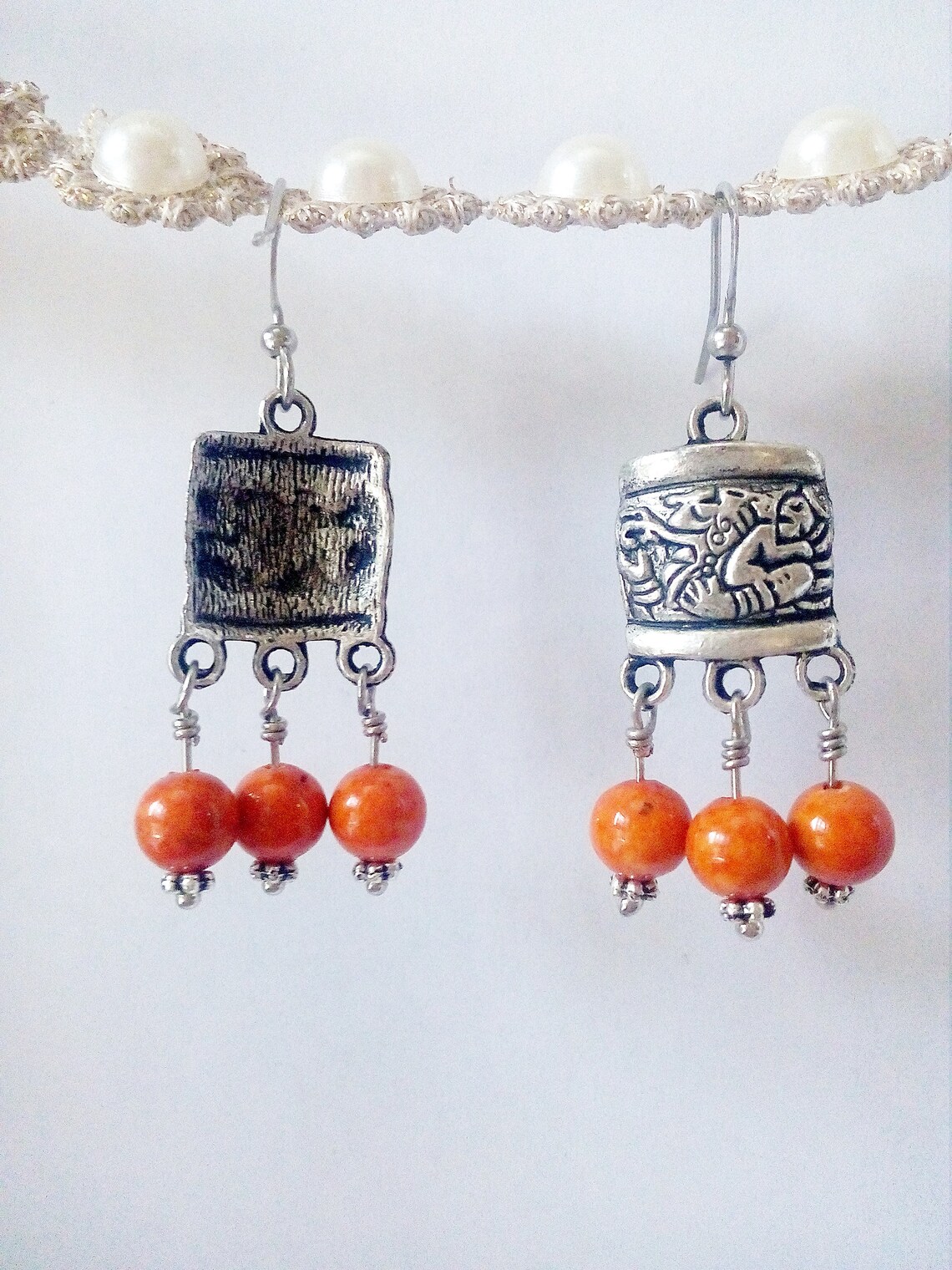 Orange Mayan Earrings Orange Jewelry Orange Native Jewelry - Etsy