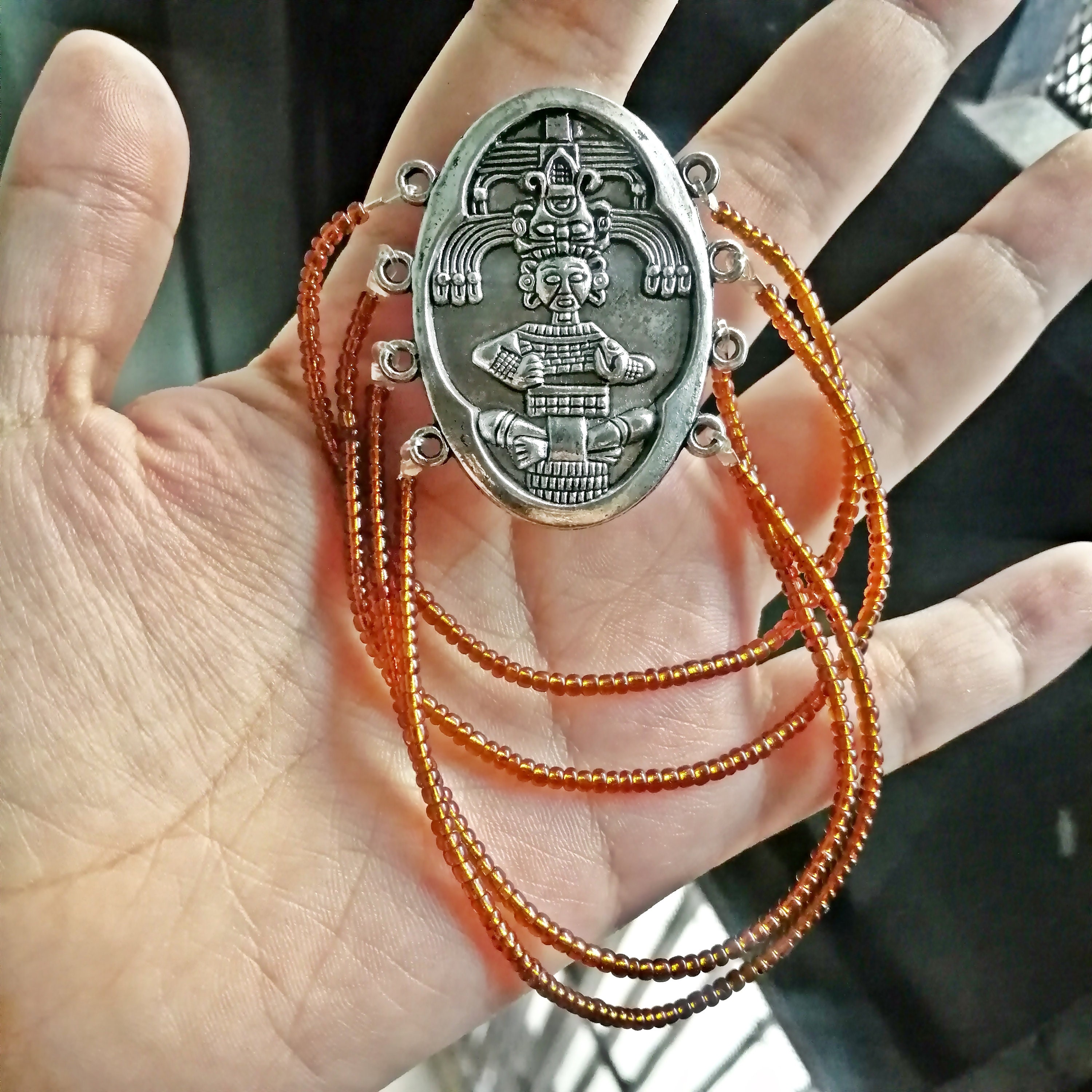 Mayan Big Silver Charm Seed Beads Stacking Bracelets Browns - Etsy