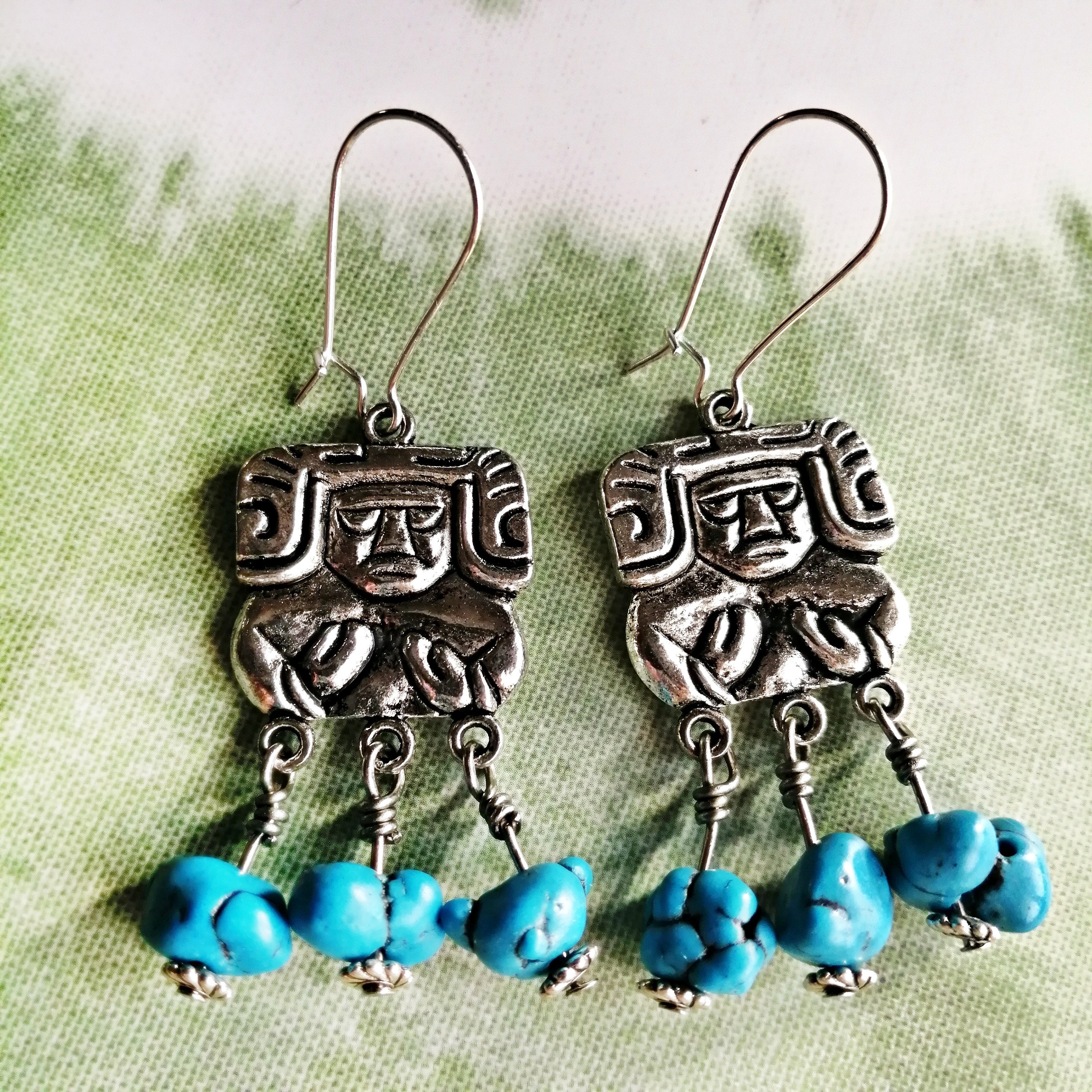 Blue Mayan Earrings With Fossil Beads, Mayan Silver Exotic Blue ...