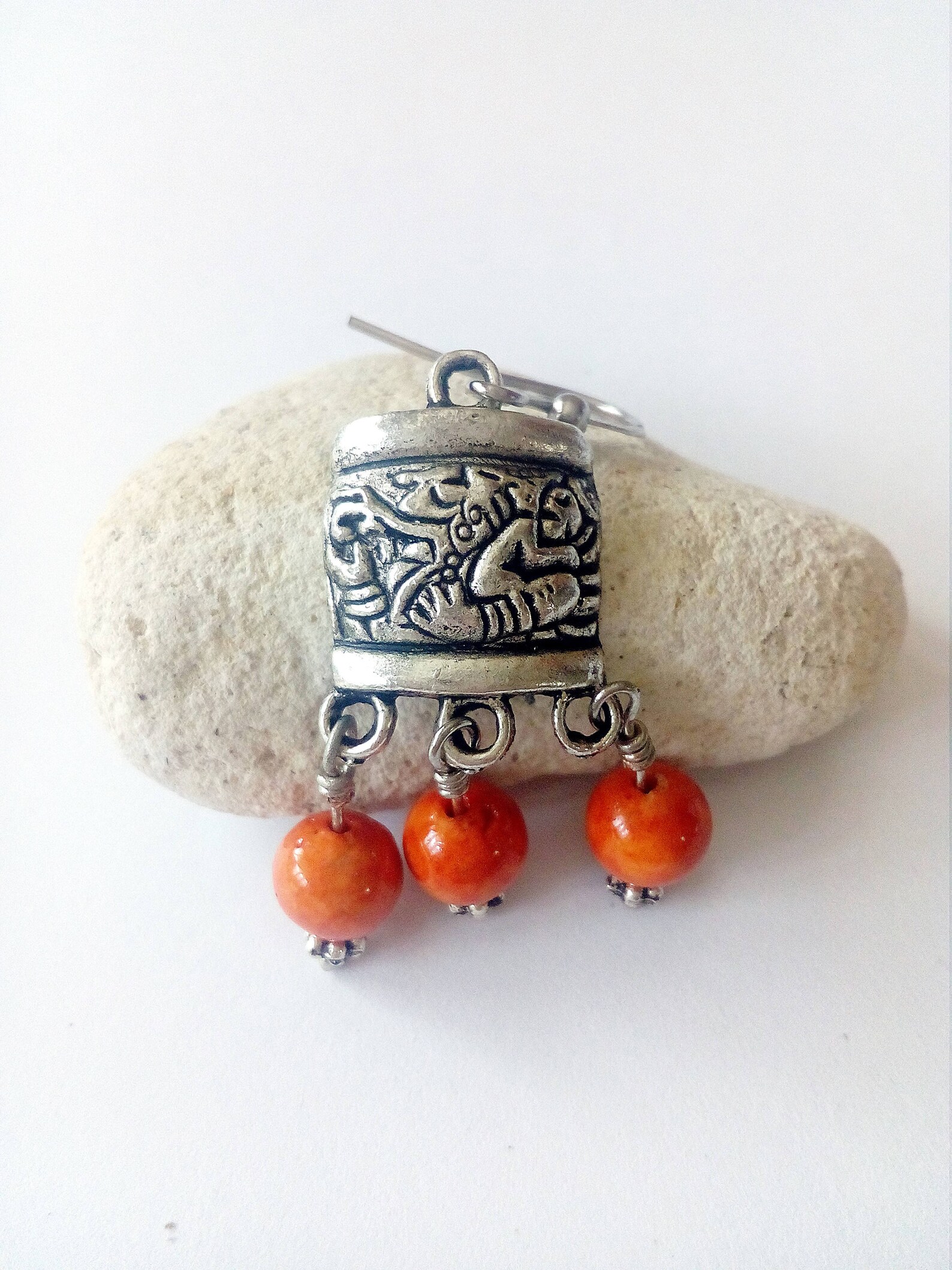 Orange Mayan Earrings Orange Jewelry Orange Native Jewelry - Etsy