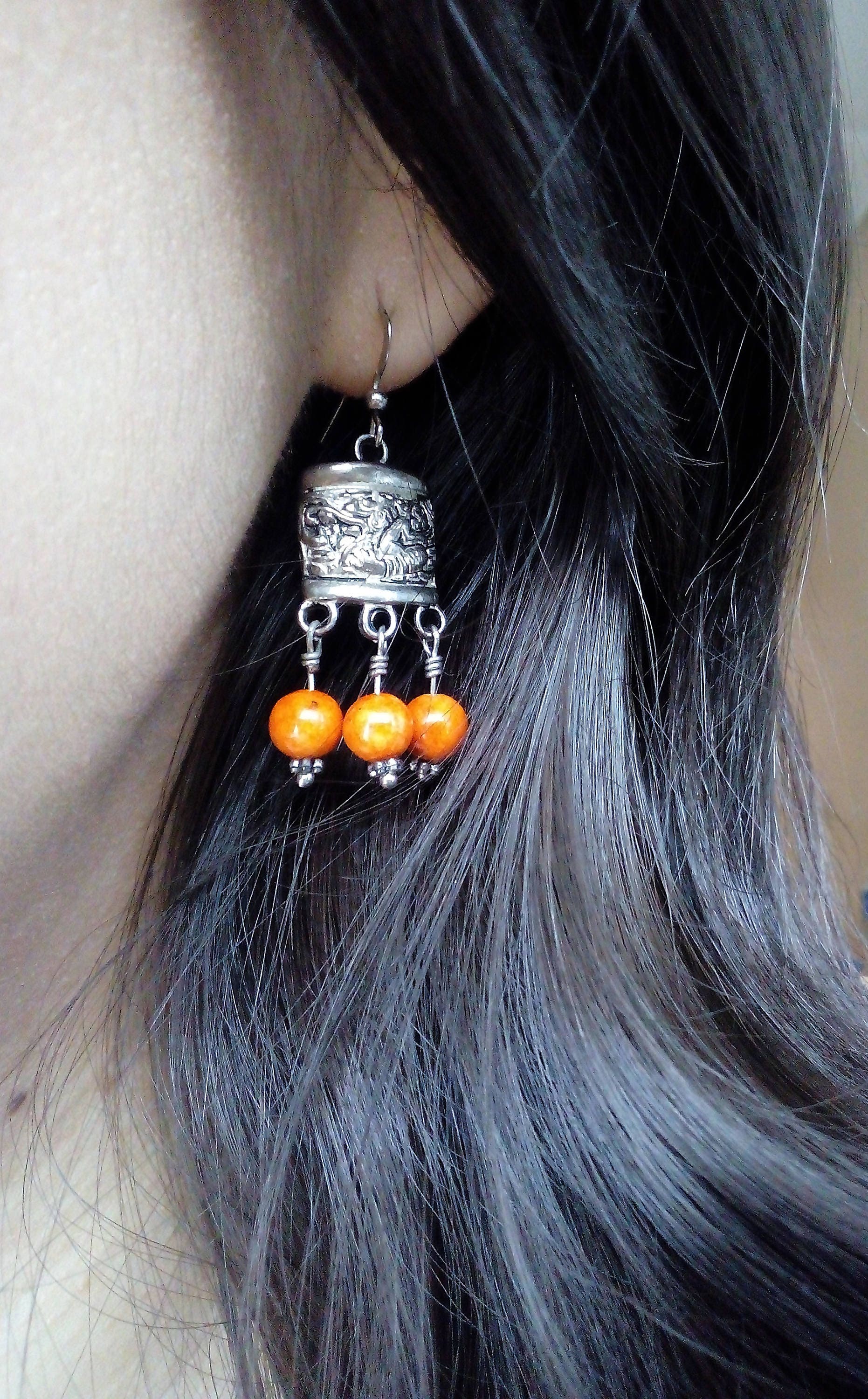 Orange Mayan Earrings, Orange Jewelry, Orange Native Jewelry, Orange ...